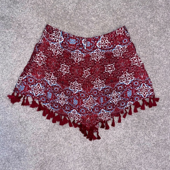 Tobi | Shorts | Bohemian Red And Blue Shorts With Tassels | Poshmark